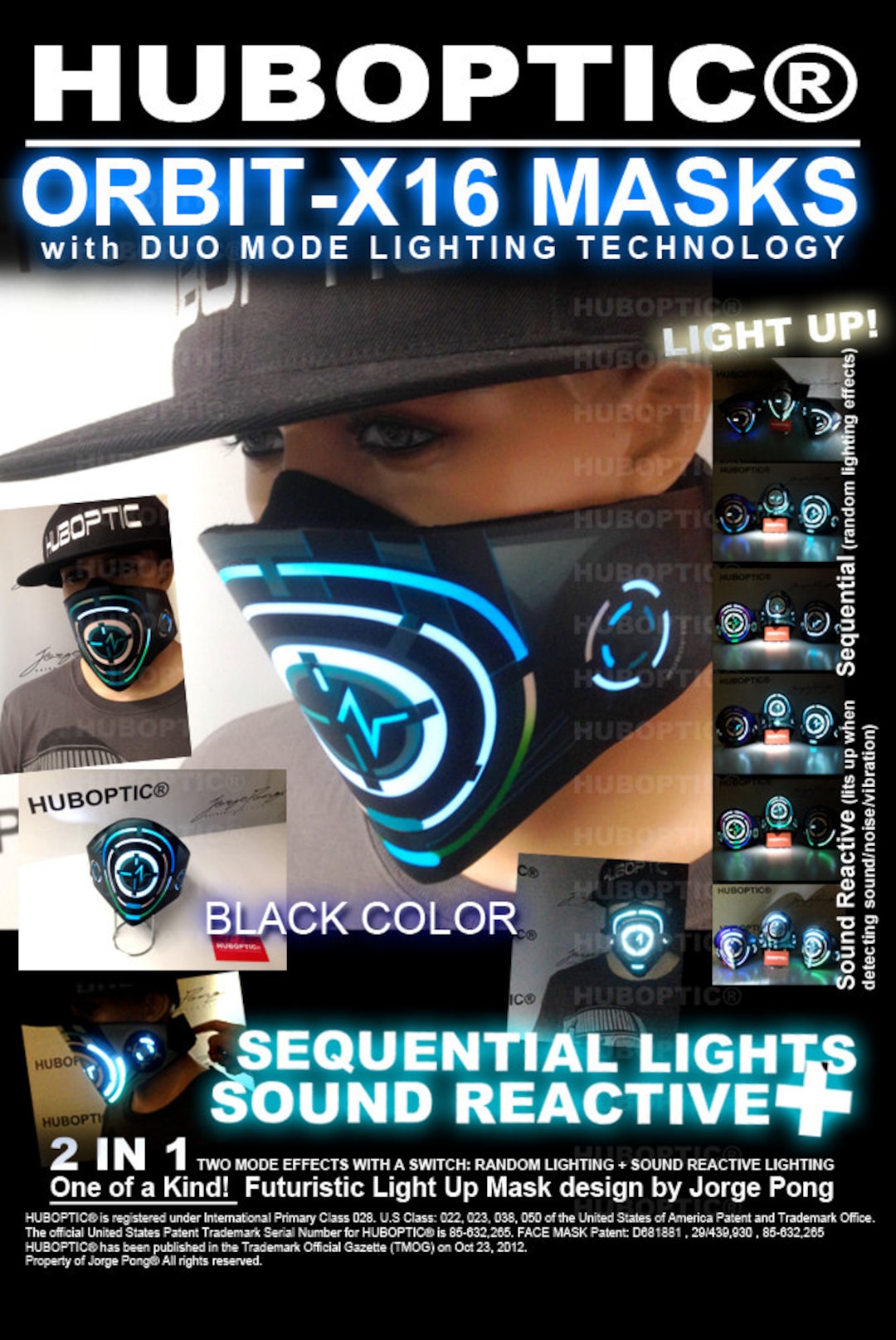 HUBOPTIC® Loop Mask Orbit-x16 - Hyper Black DJ Mask Rave Mask LED Mask ...