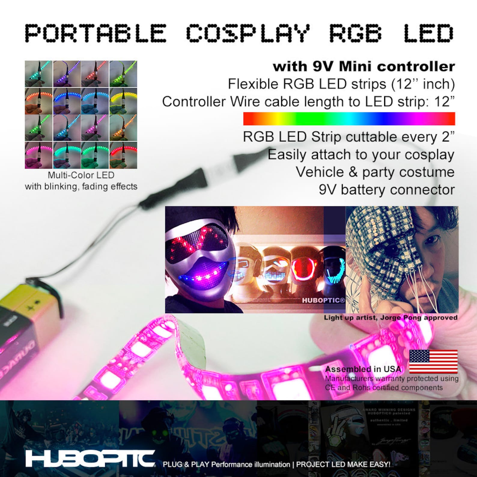 Cosplay Lights Multicolor RGB 12" Inch LED Strips Mini Controller ...