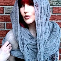 Light Beige Knitted Ripped Scarf, Distressed, Tattered Scarf, Inside ...