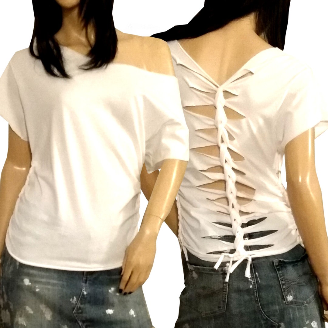 Shredded T Shirt , Cut, Slashed and Weaved, Altered Shirt by Rebeltude ...