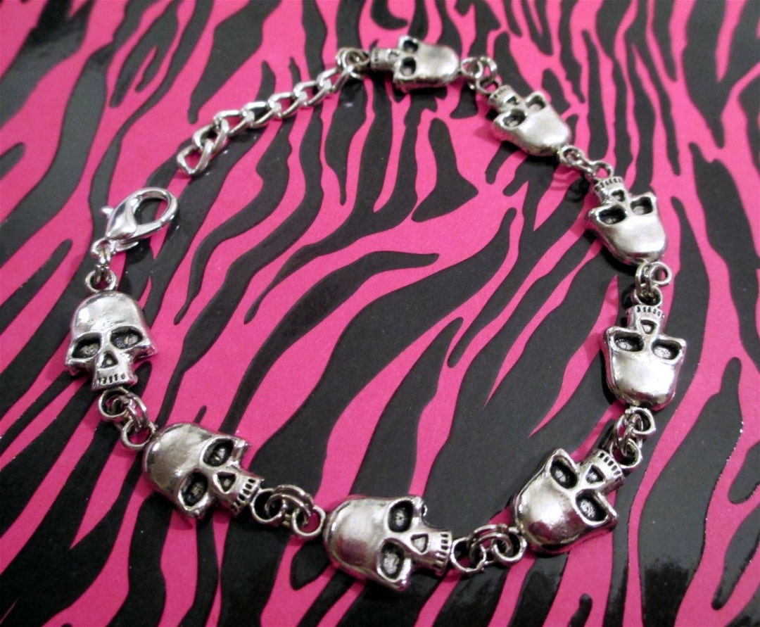 BUY 2 GET 3RD FREE Silver Skull Bracelet/rocker/goth /heavy Metal ...