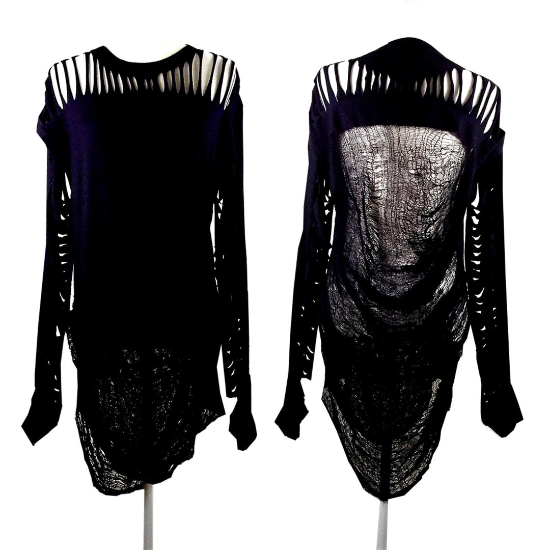 Hand Shredded T Shirt / Unique Cut T Shirt / Stylish Slit Cut Long ...