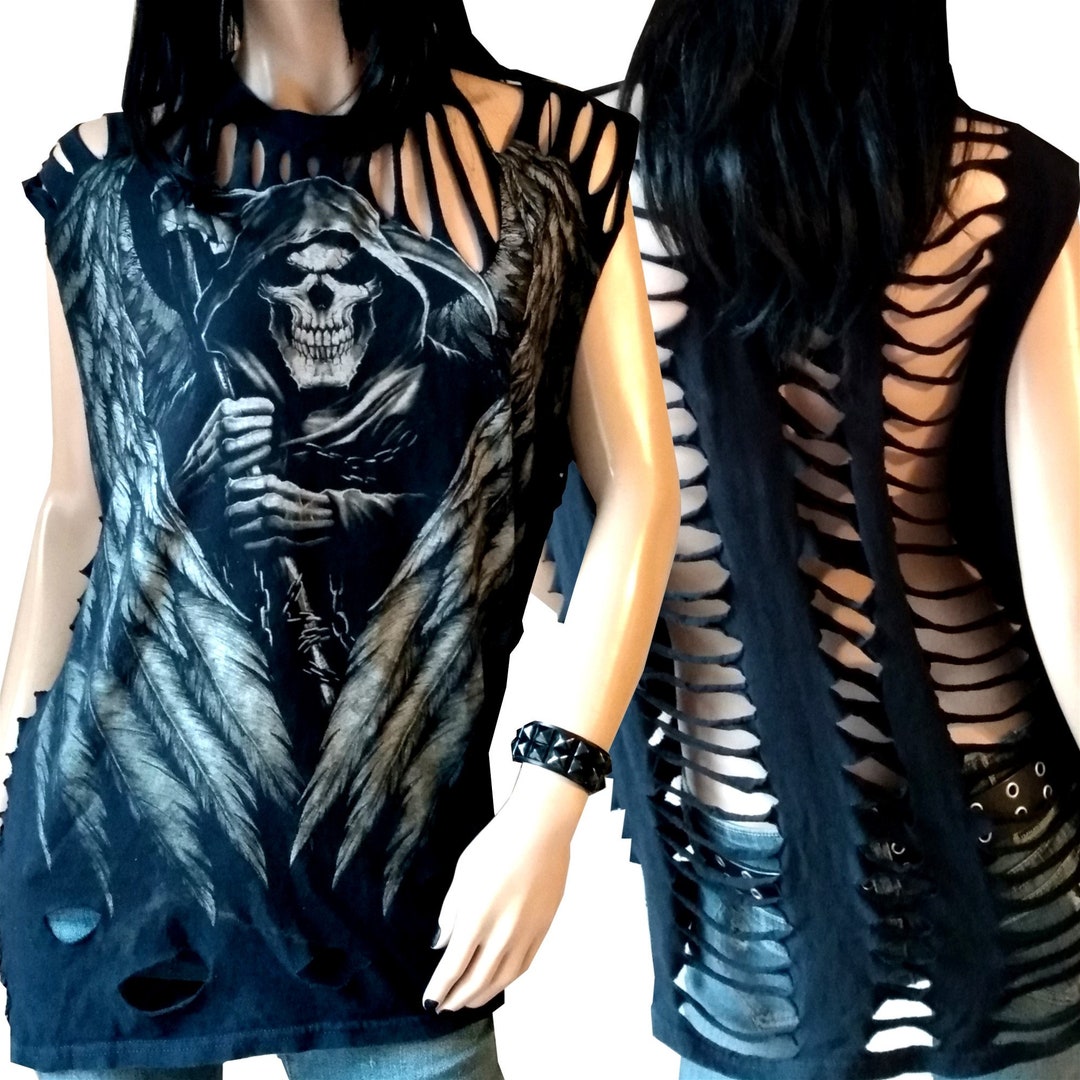 Altered Grim Reaper Graphic T Shirt / Slashed T Shirt / Destroyed T ...