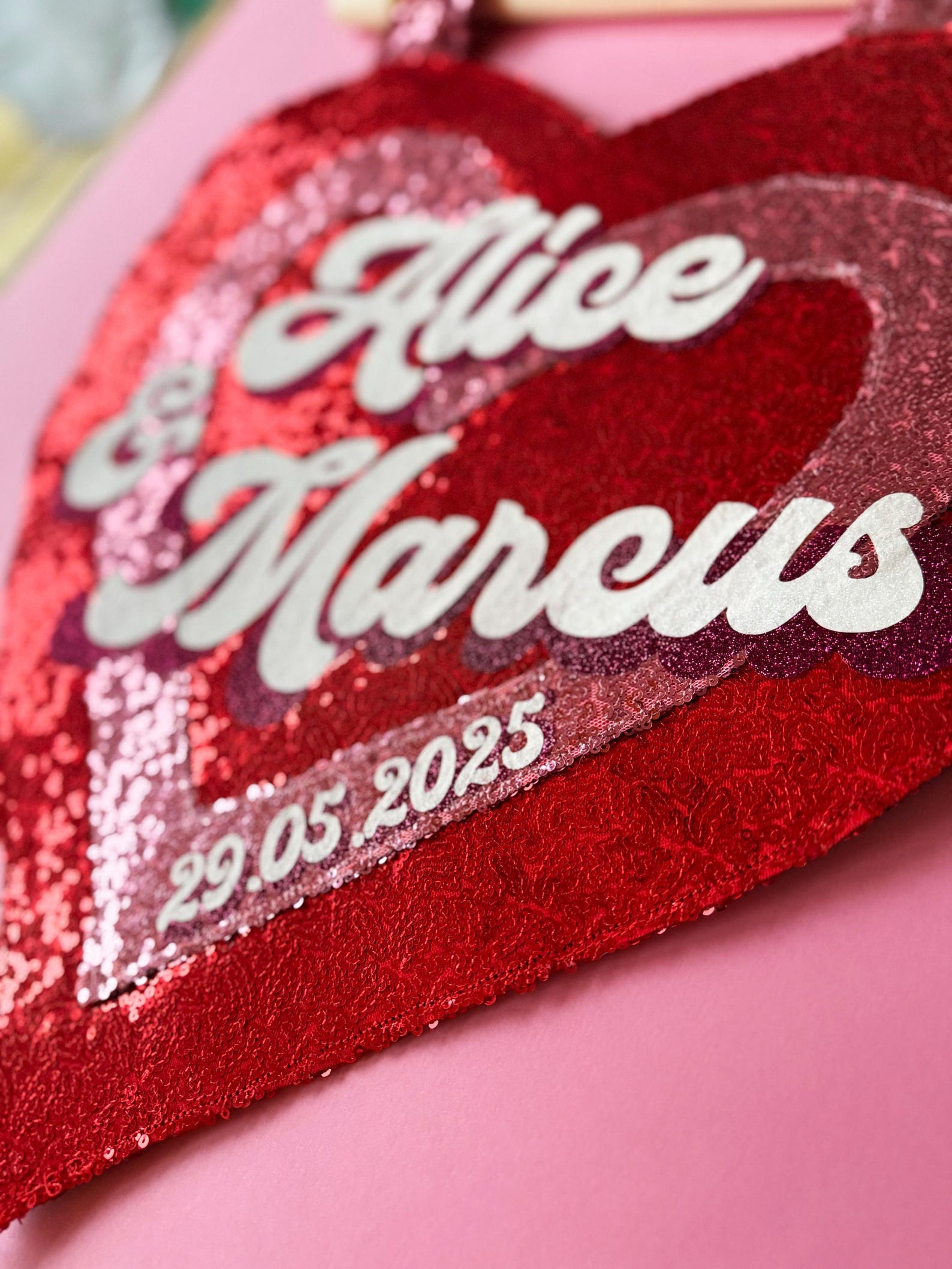 Custom Sequin Heart Wedding Sign: Glitter Vinyl Names & Date - Etsy
