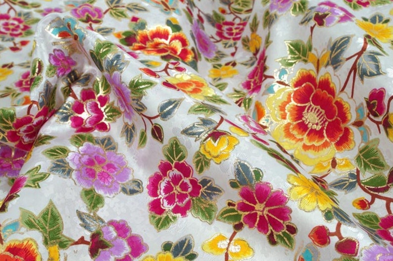 Korean Traditional Flower Printed Fabric Cloth for Hanbok Dress Cloth ...