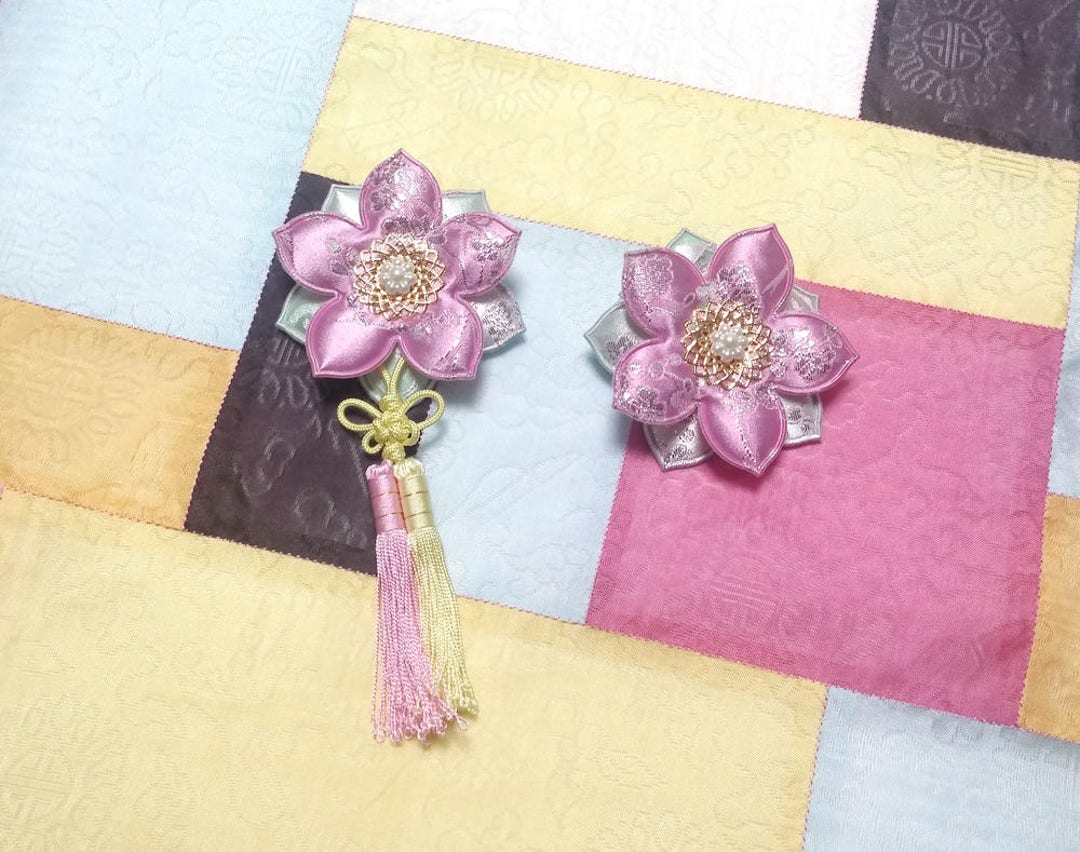 Korean Traditional Motive Flower Shaped Pin Back Brooch Hair Pin Hanbok ...