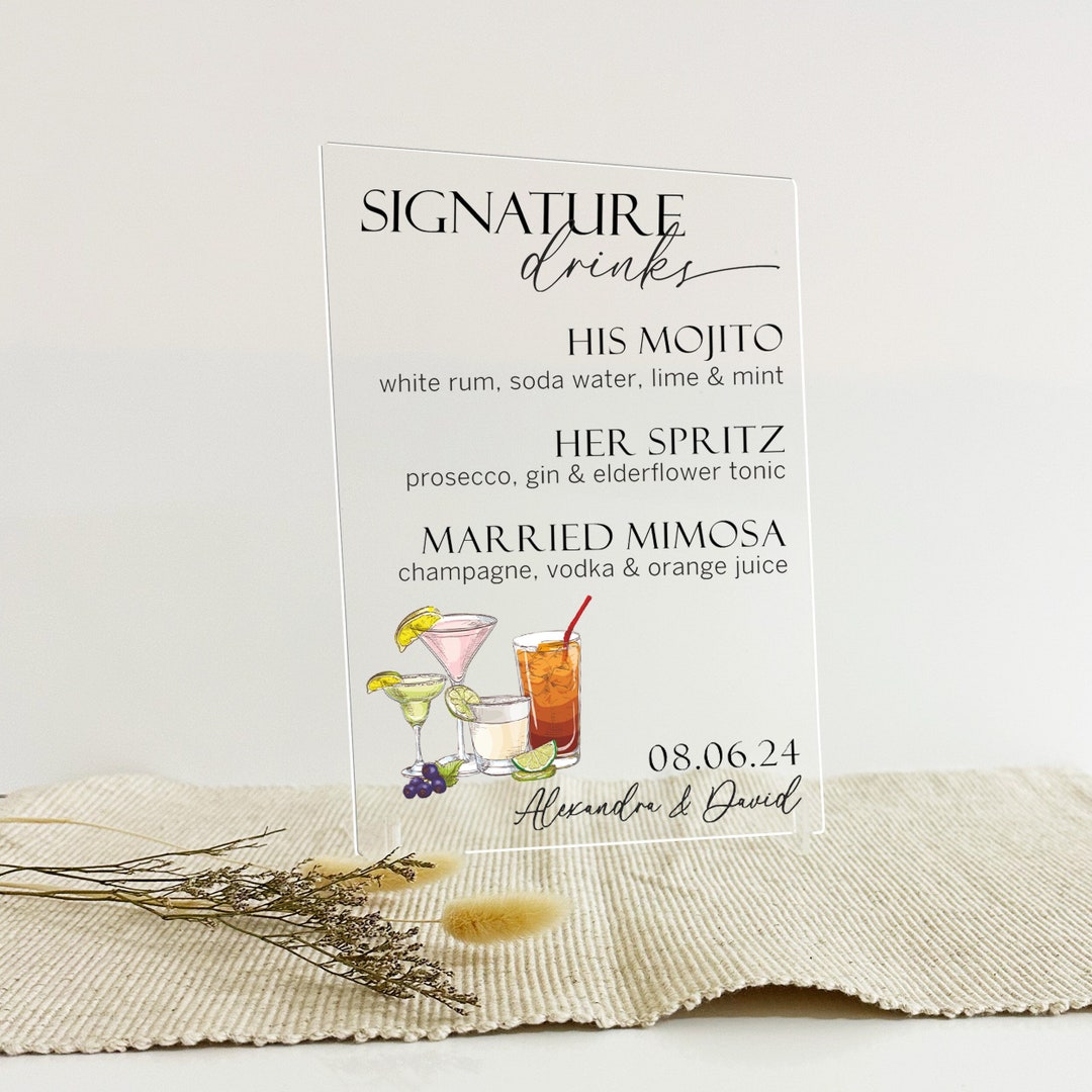 Wedding Cocktail Menu Sign, Signature Drinks Menu, Custom Bar Sign ...