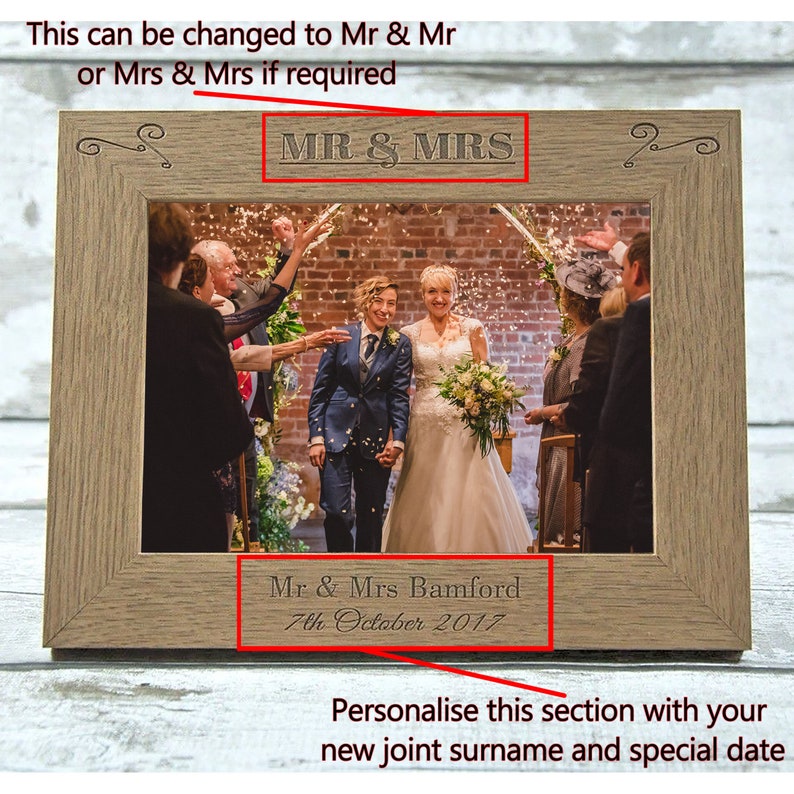 Bride and Groom Photo Frame Gift Personalised Wooden Picture - Etsy