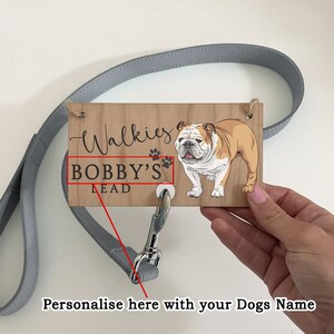 English Bulldog Lead Holder, Personalised Dog Leash Hook, Bulldog Print ...