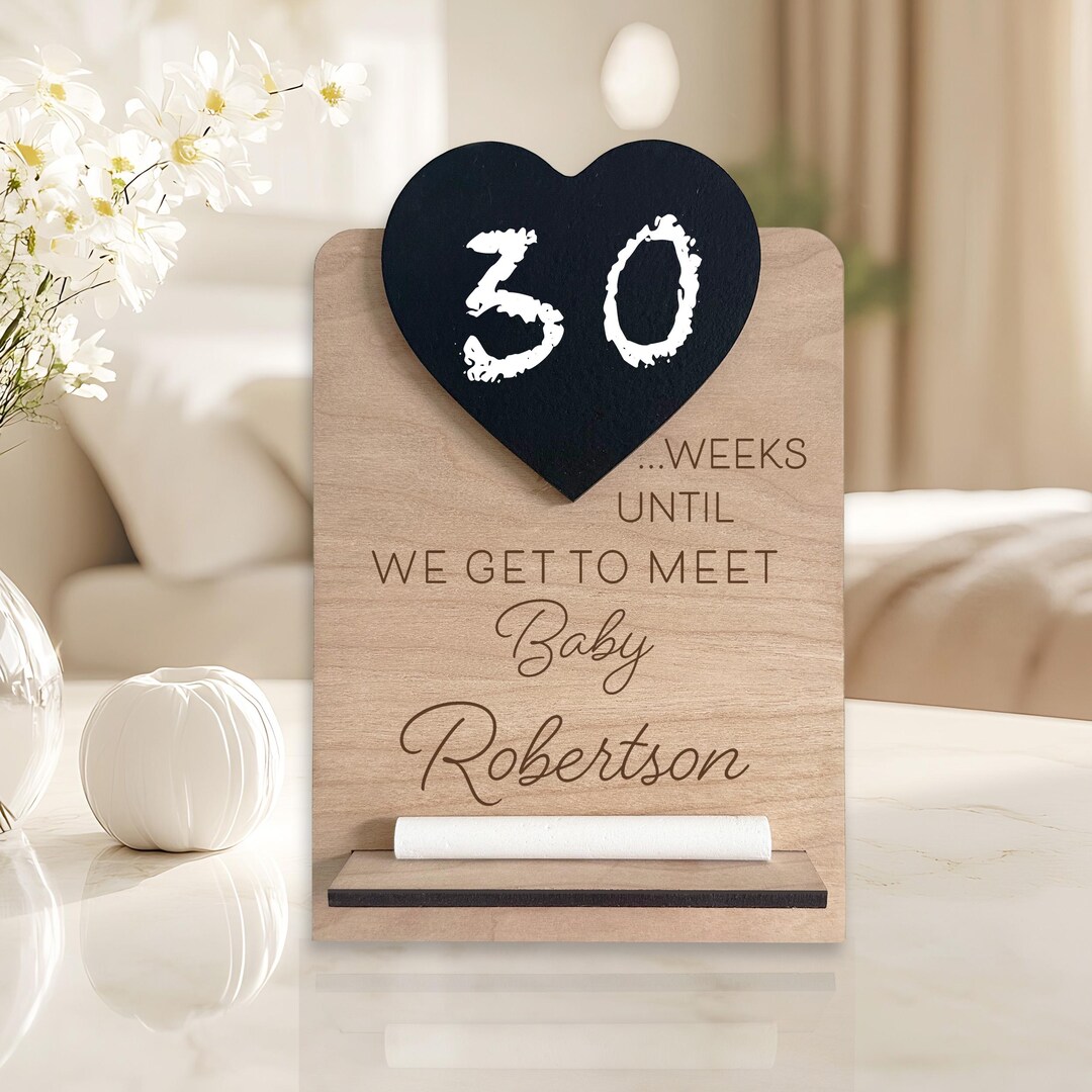 Personalised Baby Arrival Countdown Plaque, Engraved Chalk Plaque ...