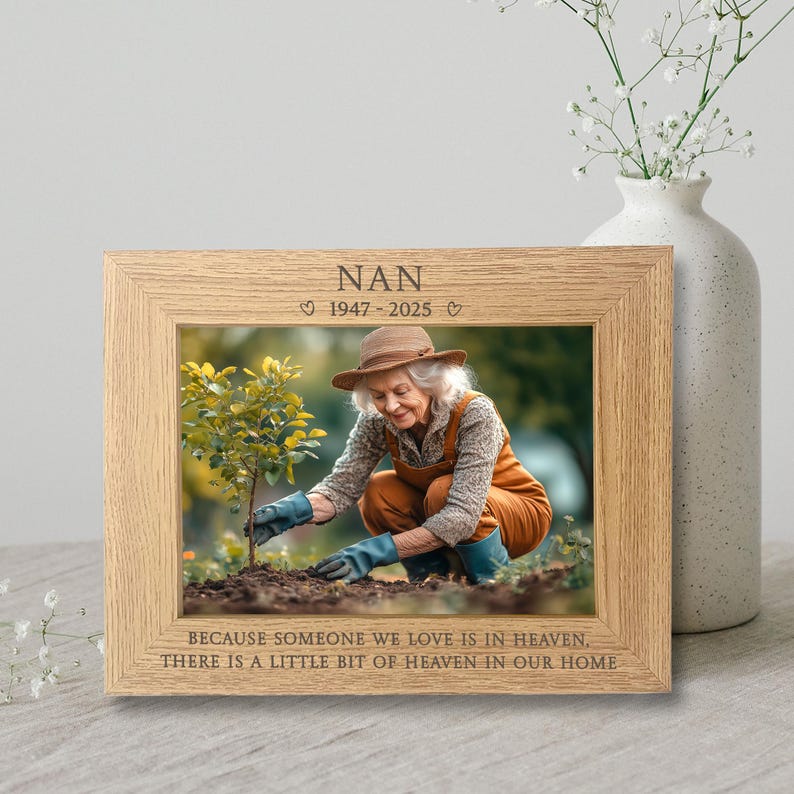 Custom Memorial Photo Frame, Engraved Wood Gift, Heaven, Funeral, in ...