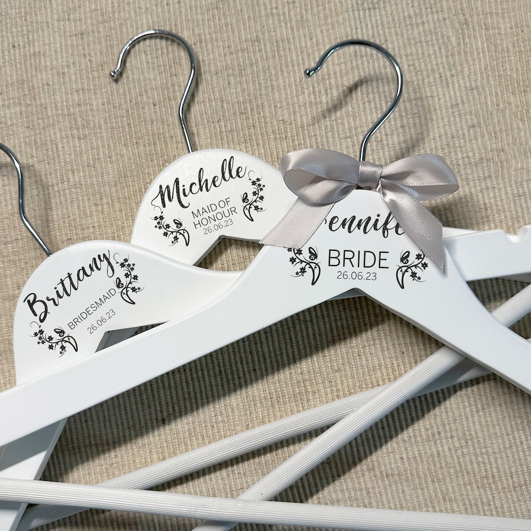 Personalised Engraved Wedding Dress Coat Hanger White Wood Personalized ...