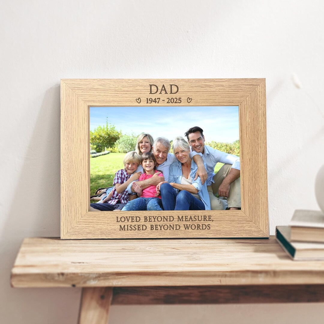 Dad Memorial Photo Frame, Engraved Wood Picture Gift, Heaven, Funeral ...