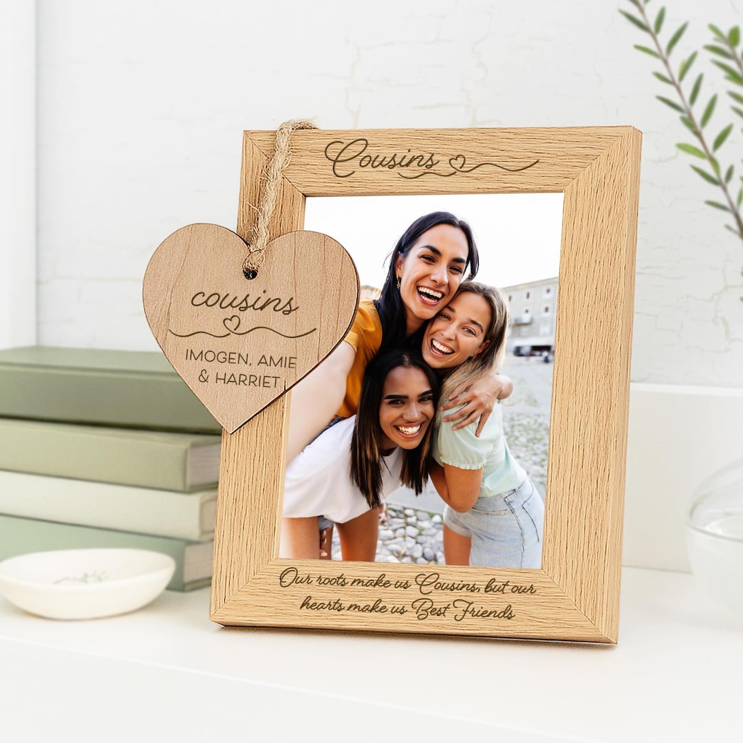 Personalised Cousins Photo Frame: Engraved Wood Keepsake, Neice or ...