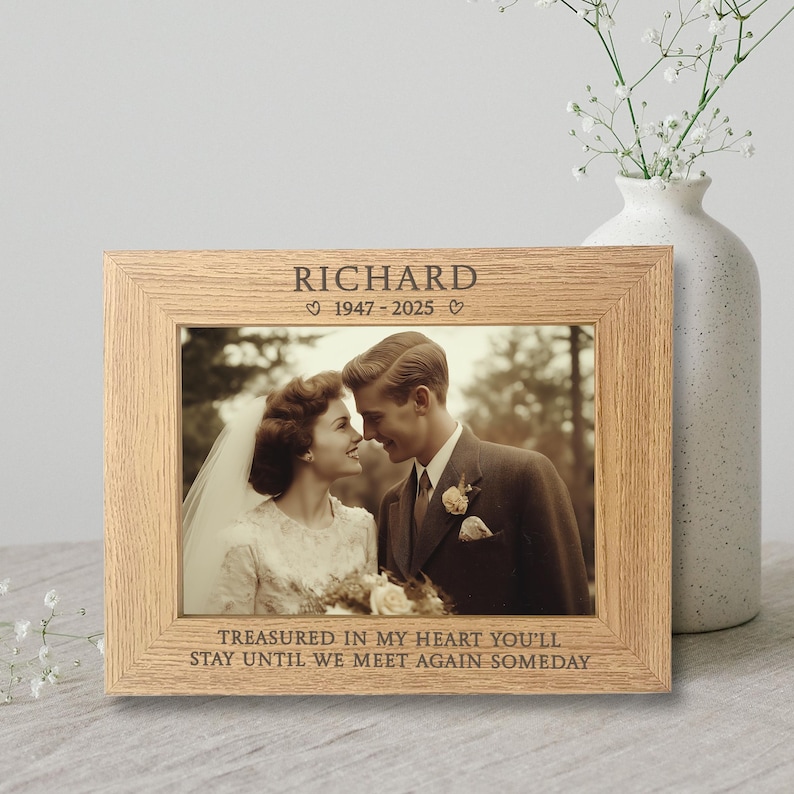 Custom Memorial Photo Frame, Engraved Wood Gift, Heaven, Funeral, in ...