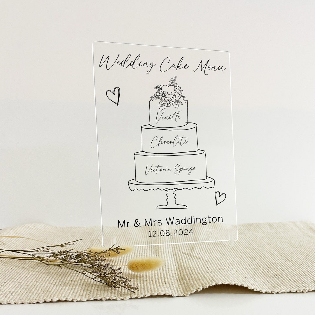 Wedding Cake Menu Sign Venue Decor Personalised Signage, Cake Table ...