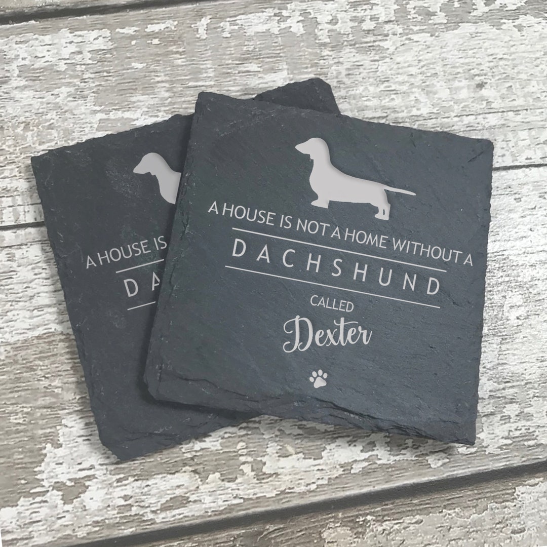 Dachshund Dog Coaster, Personalised Pet Slate Coaster, Sausage Dog ...