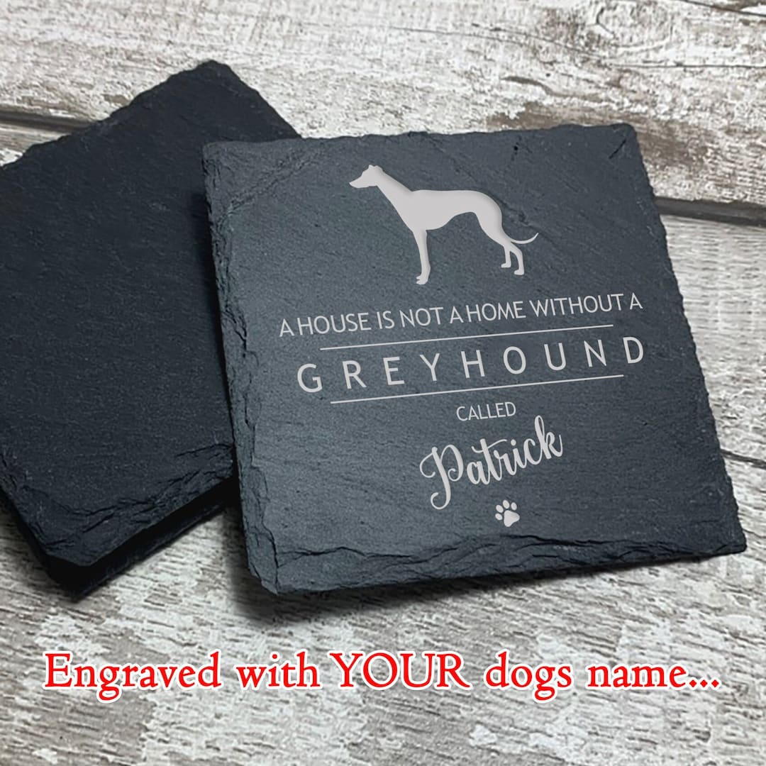 Greyhound Dog Coaster, Personalised Dog Slate Coaster, Whippet Dog Gift ...