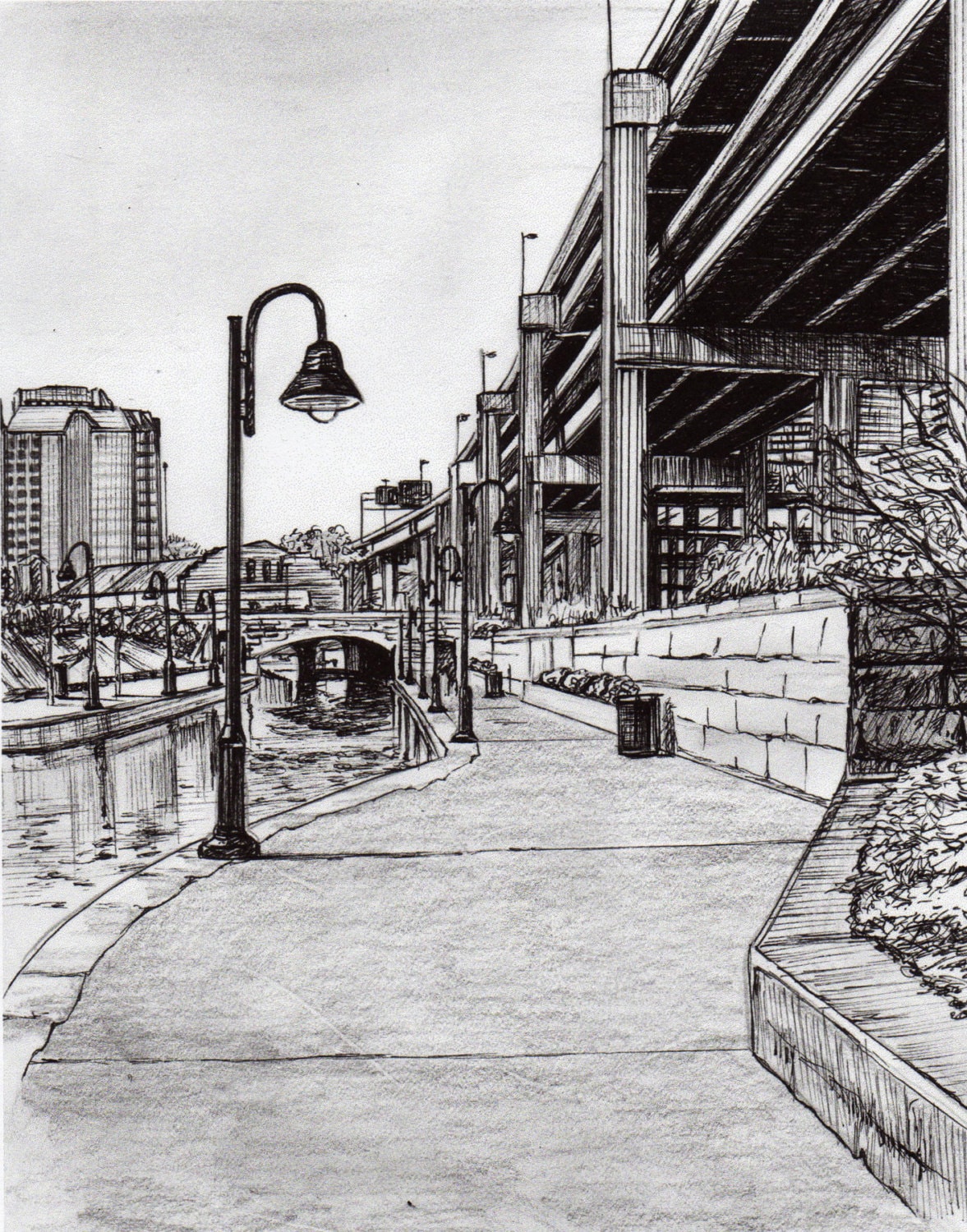 Pen and Ink Print of the Canal Walk in Richmond, Va - Etsy