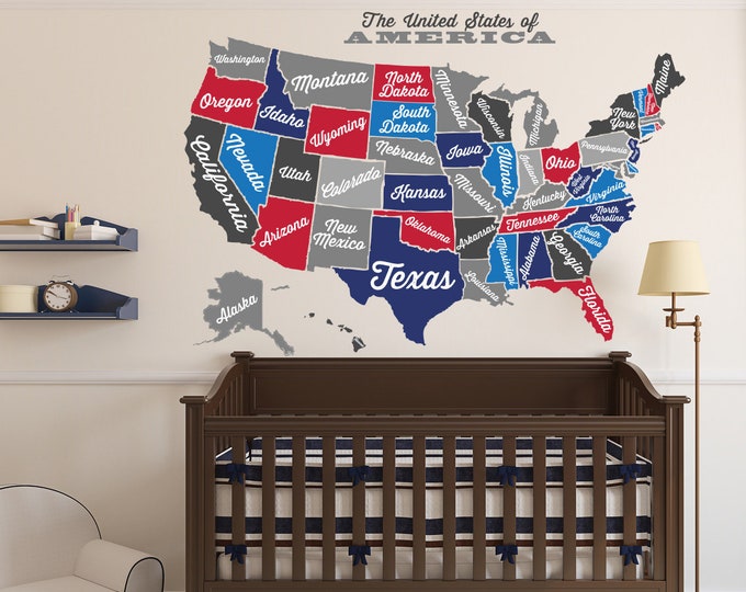 United States Map Decal USA Map Sticker State Map Wall - Etsy