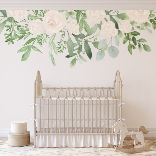 CAROLINE White Roses CORNERS Nursery Decor Wall Decals Blooms - Etsy