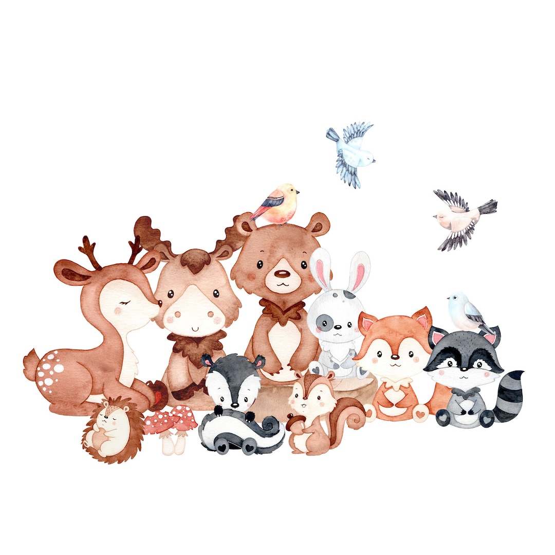 Peel & Stick Woodland 13 Animals Décor Nursery Baby Neutral Gender Room ...