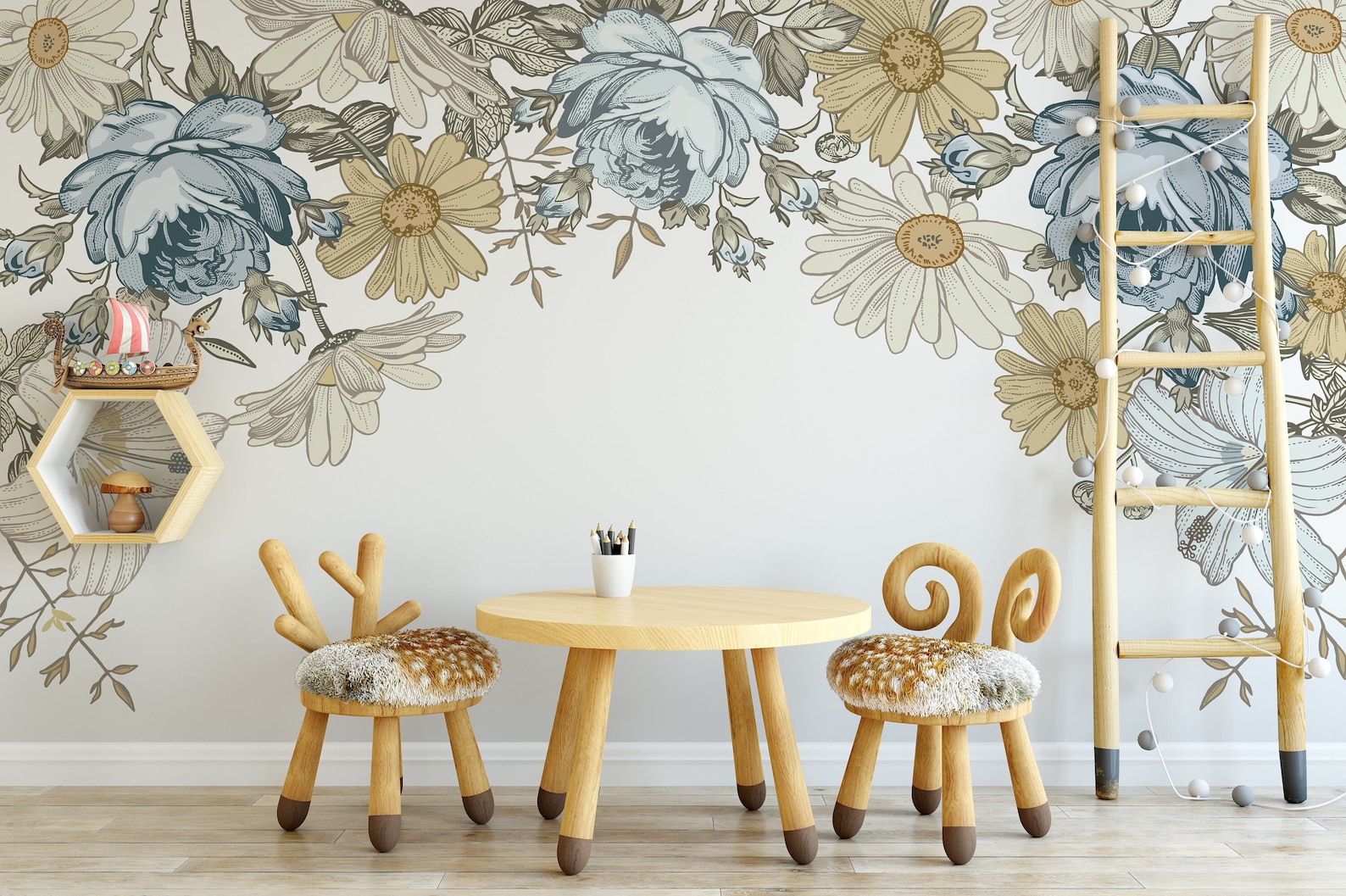 Floral Nursery REMOVABLE Wall Decals JAZMARIE CANOPY Vintage Flowers ...
