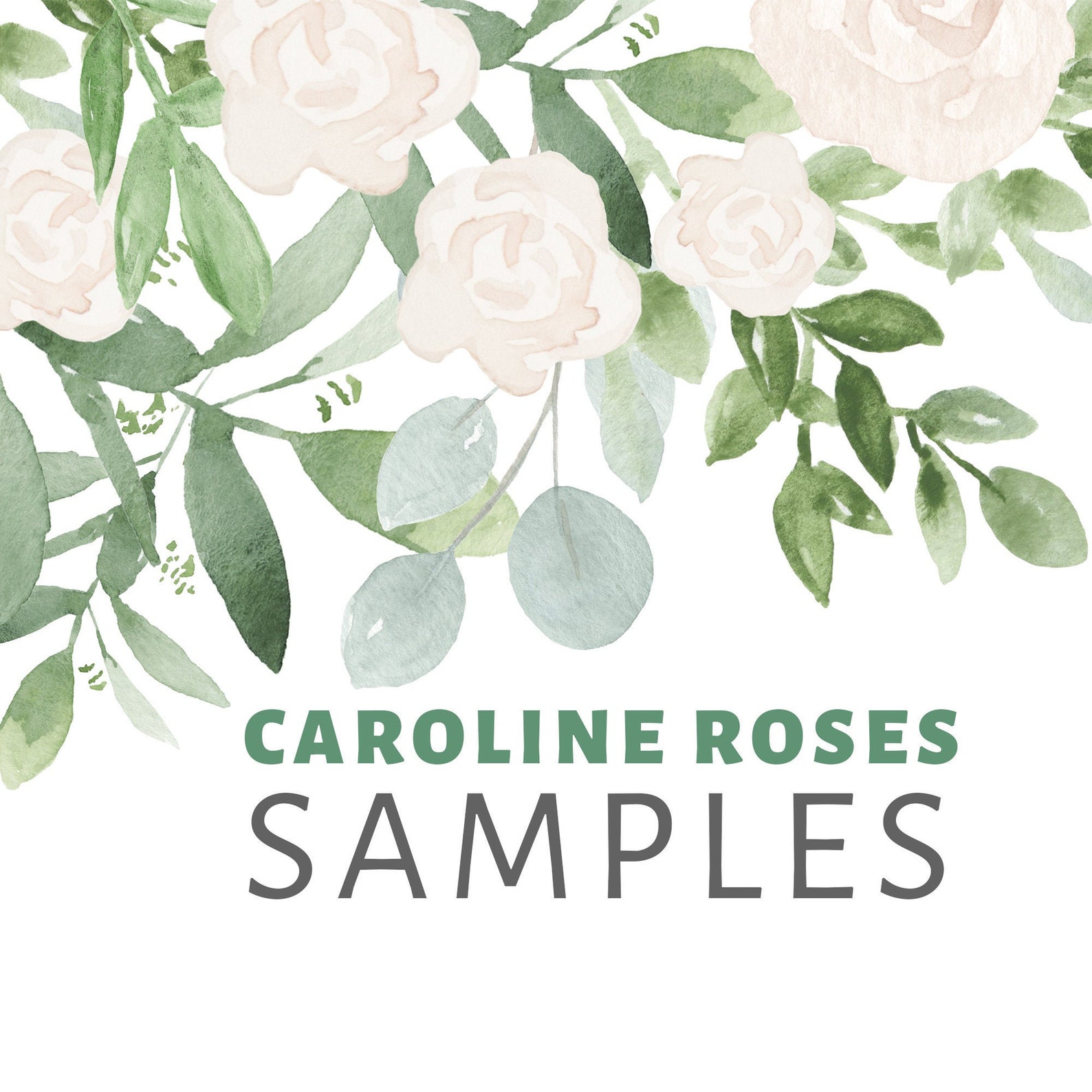 Samples CAROLINE ROSES Watercolor Greenery White Roses Flower Decals ...