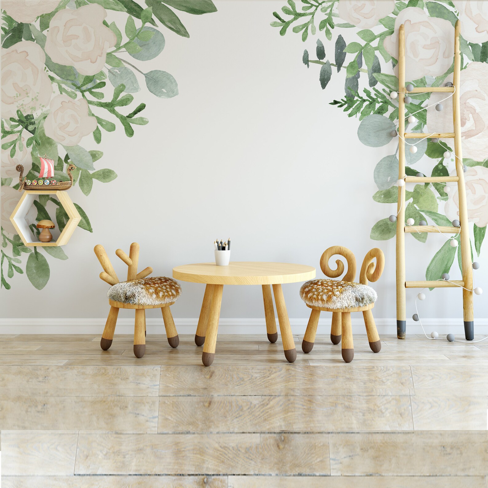 CAROLINE White Roses CORNERS Nursery Decor Wall Decals Blooms | Etsy