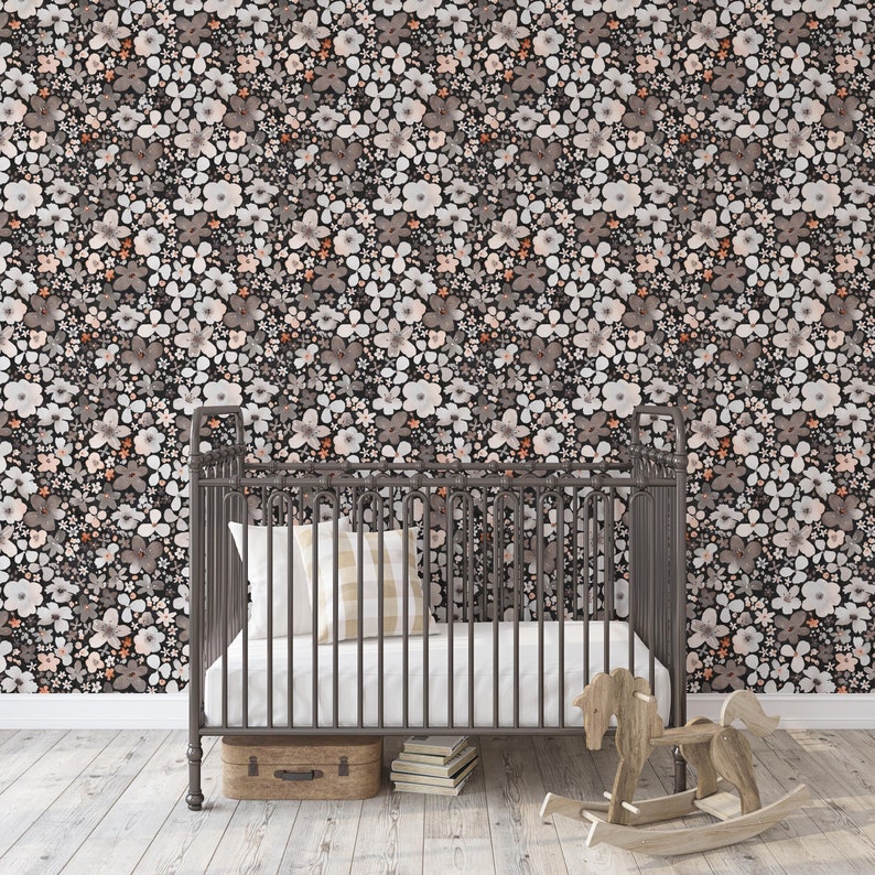 Canvas VINYL Removable Wallpaper SKYLAR Watercolor Flowers Floral Girl ...