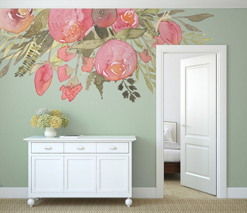 Watercolor Flower Decals GEORGIA CHARM Blooms Peonies Wall - Etsy