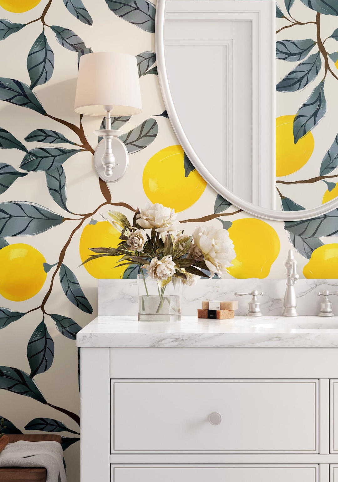 Lemons Wallpaper - Peel and Stick FABRIC Wallpaper - Minimalist ...