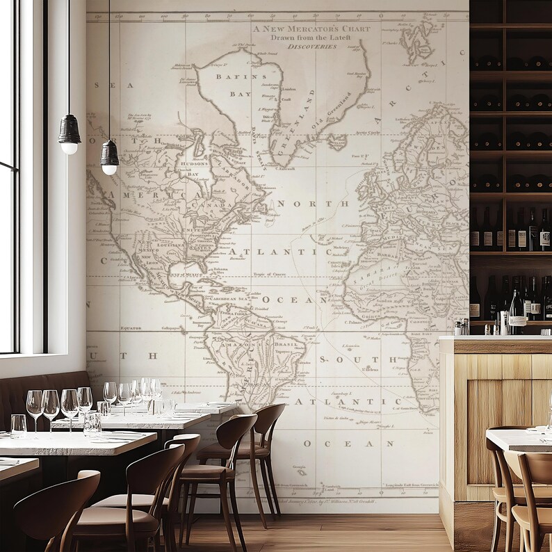 Vintage World Map Wall Mural, Neutral Peel and Stick Wallpaper, Antique ...