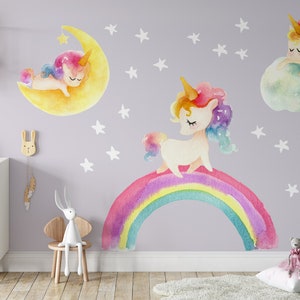 BABY UNICORN Wall Decal Rainbow and Stars Nursery Decor Wall Art Wall ...