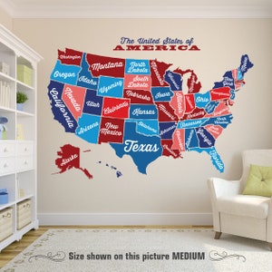 United States Map, Decal USA Map Sticker, State Map Wall Mural, Map of ...