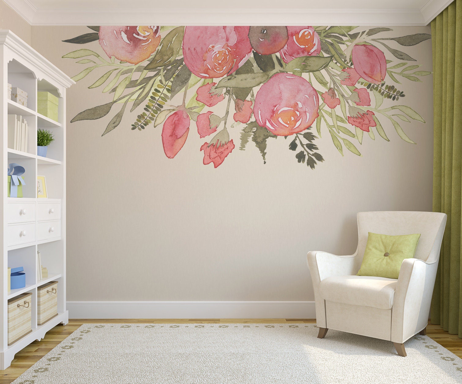 Watercolor Flower Decals GEORGIA CHARM Blooms Peonies Wall - Etsy