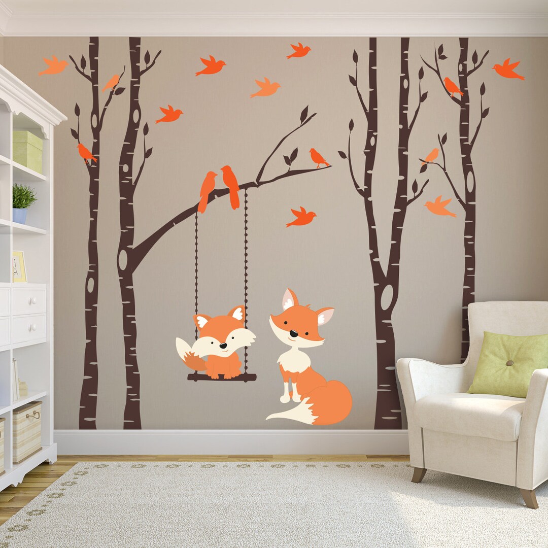 Woodland Nursery Wall Decals | Orange Fox Wall Decals, Mom & Baby Fox ...