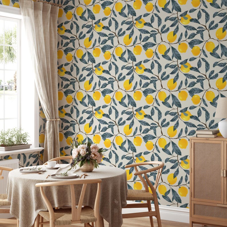 Lemons Wallpaper - Peel and Stick FABRIC Wallpaper - Minimalist ...