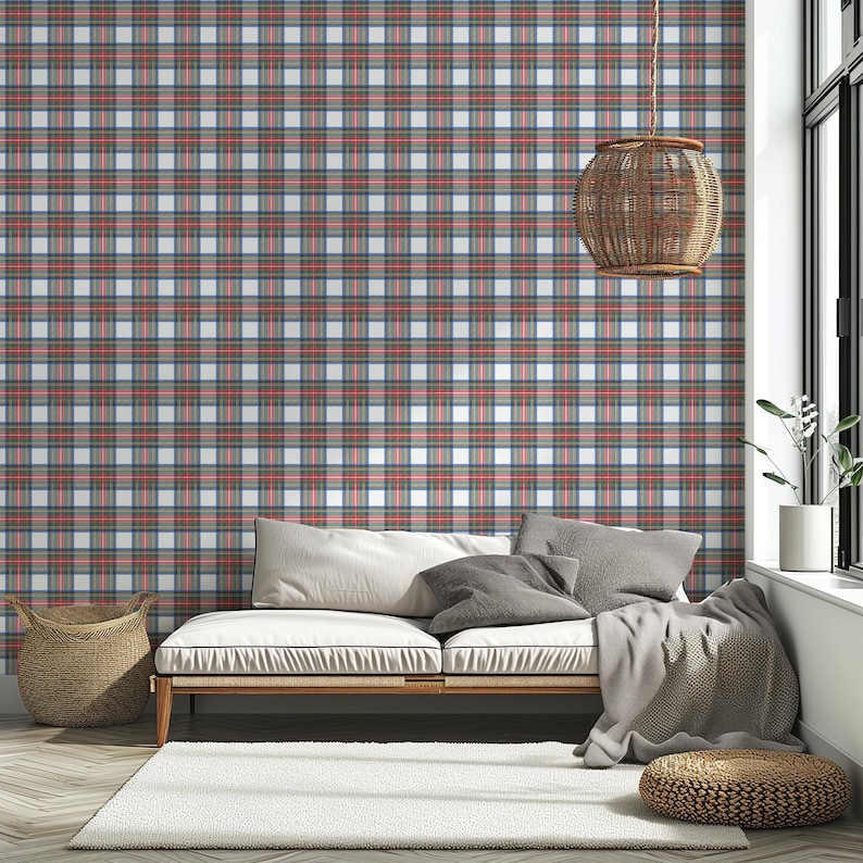 UNPASTED Traditional WALLPAPER Stewart Dress Clan Red Tartan Wallpaper ...