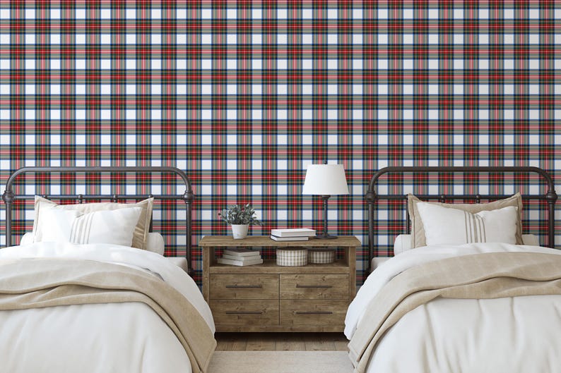 UNPASTED Traditional WALLPAPER Stewart Dress Clan Red Tartan Wallpaper ...
