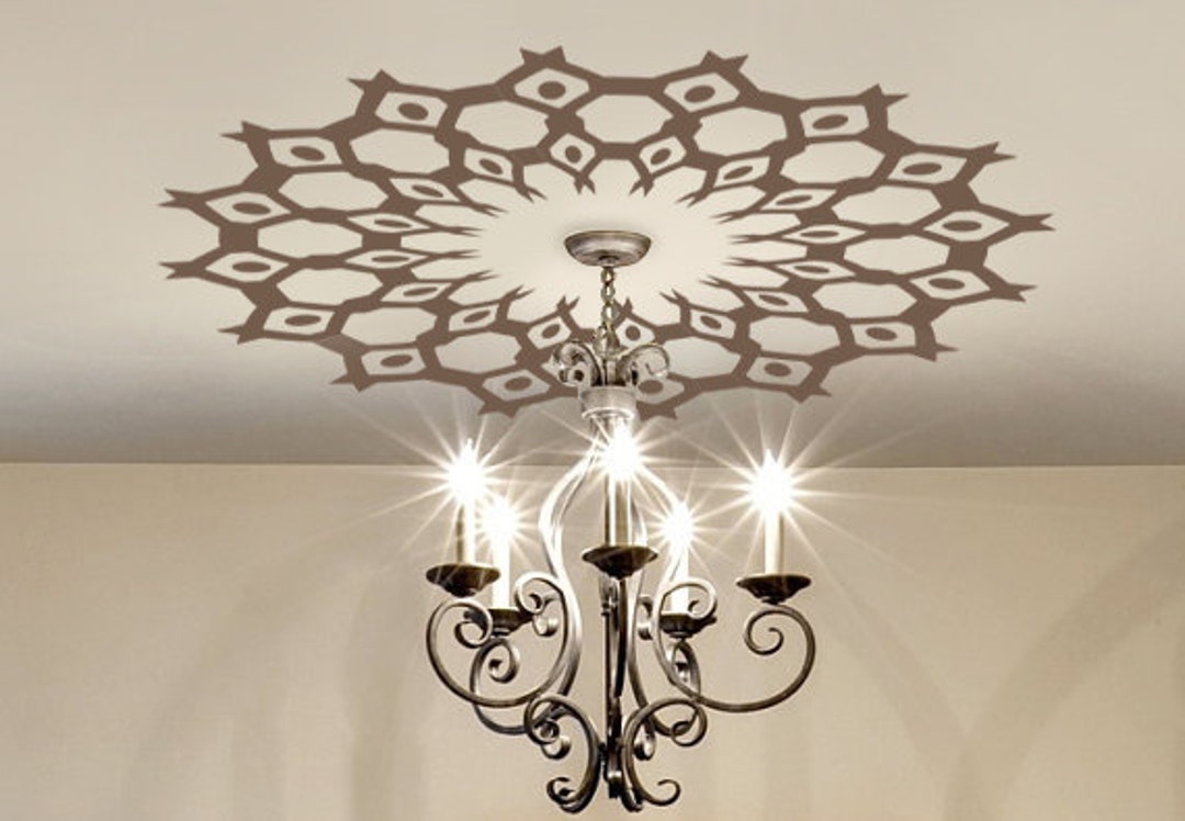 Ceiling Medallion DECAL METALLIC Gold Silver Copper Tribal Modern Aztec ...