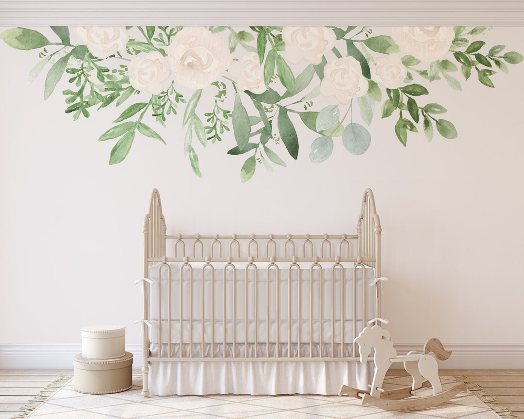 CAROLINE Greenery Removable Wall Decals Nursery Décor White ROSES ...