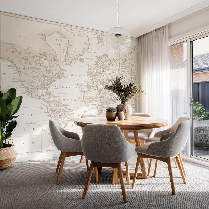 Vintage World Map Wall Mural, Neutral Peel and Stick Wallpaper, Antique ...
