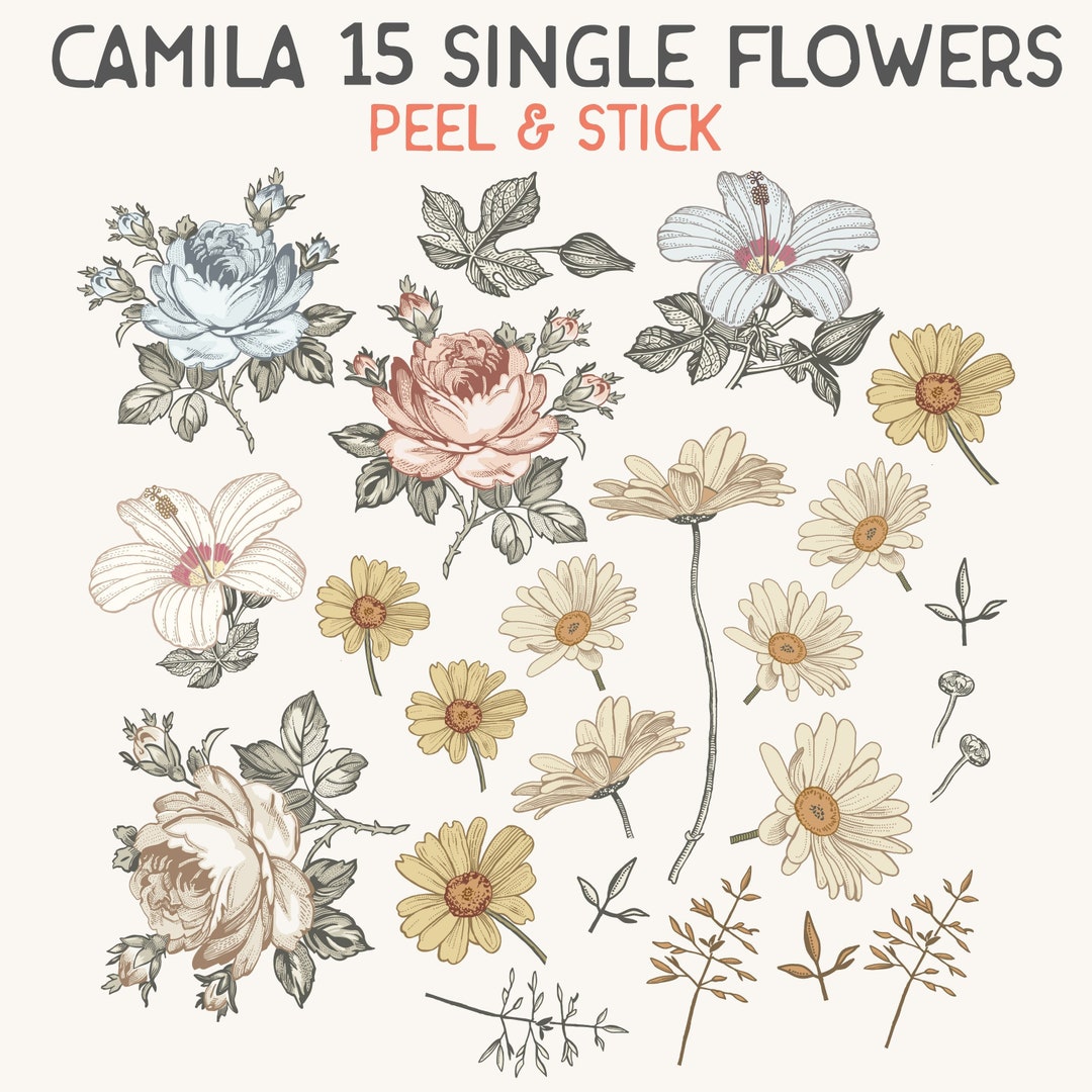 CAMILA 15 SINGLE FLOWERS Vintage Retro Removable Peel & Stick Nursery ...