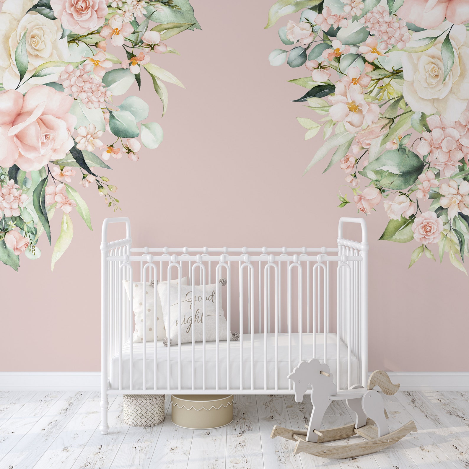 SAMPLES KATIE Roses Pink Watercolor Flower Decals Nursery Decor Girl ...