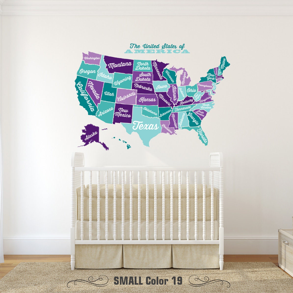 United States Map, Decal USA Map Sticker, State Map Wall Mural, Map of ...