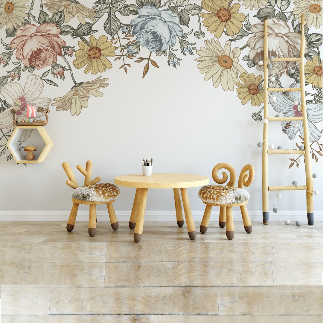 CAMILA Floral Wall Stickers for Girls Room, Vintage Flower CANOPY Wall ...