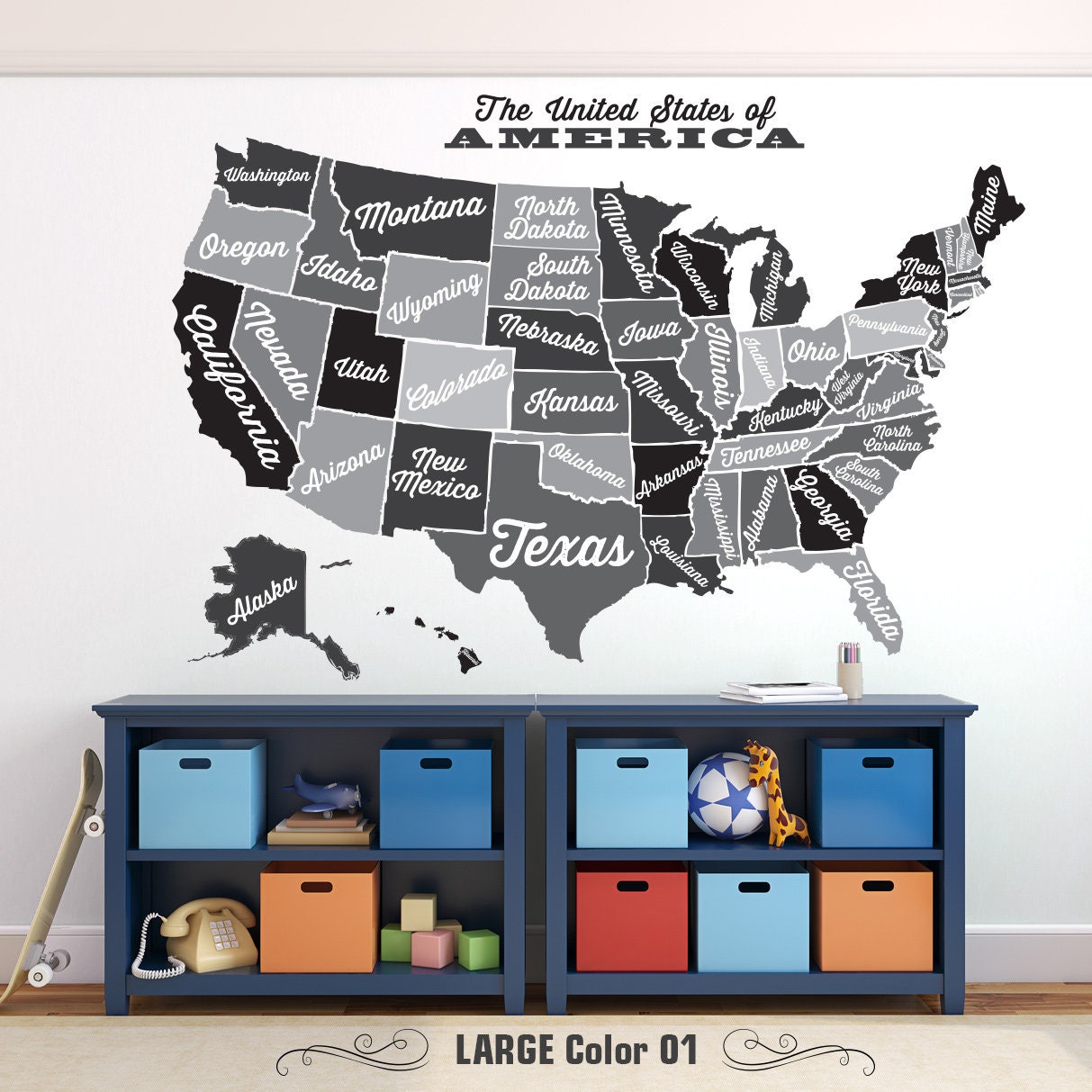 United States Map Decal USA Map Sticker State Map Wall | Etsy