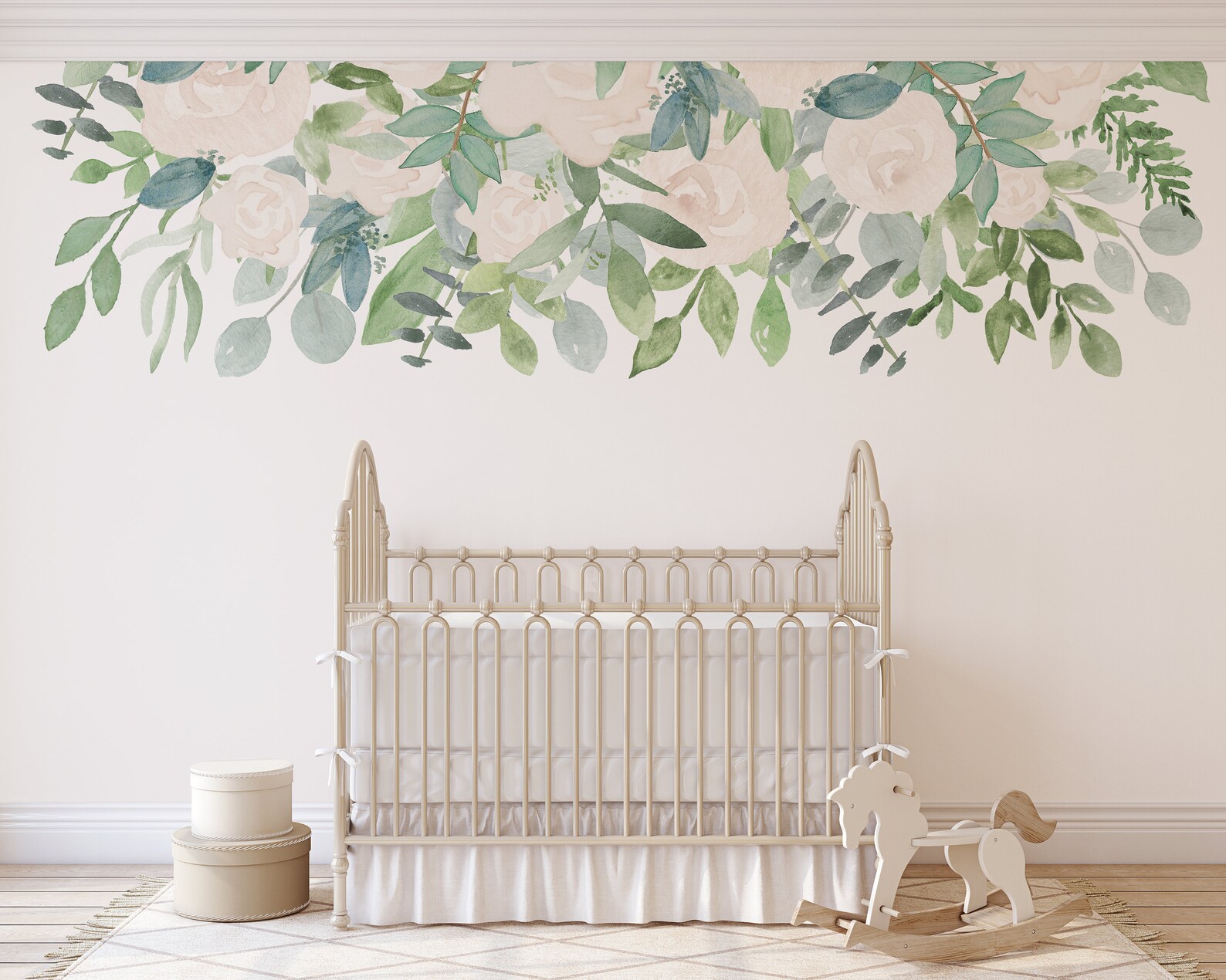 Samples CAROLINE ROSES Watercolor Greenery White Roses Flower Decals ...