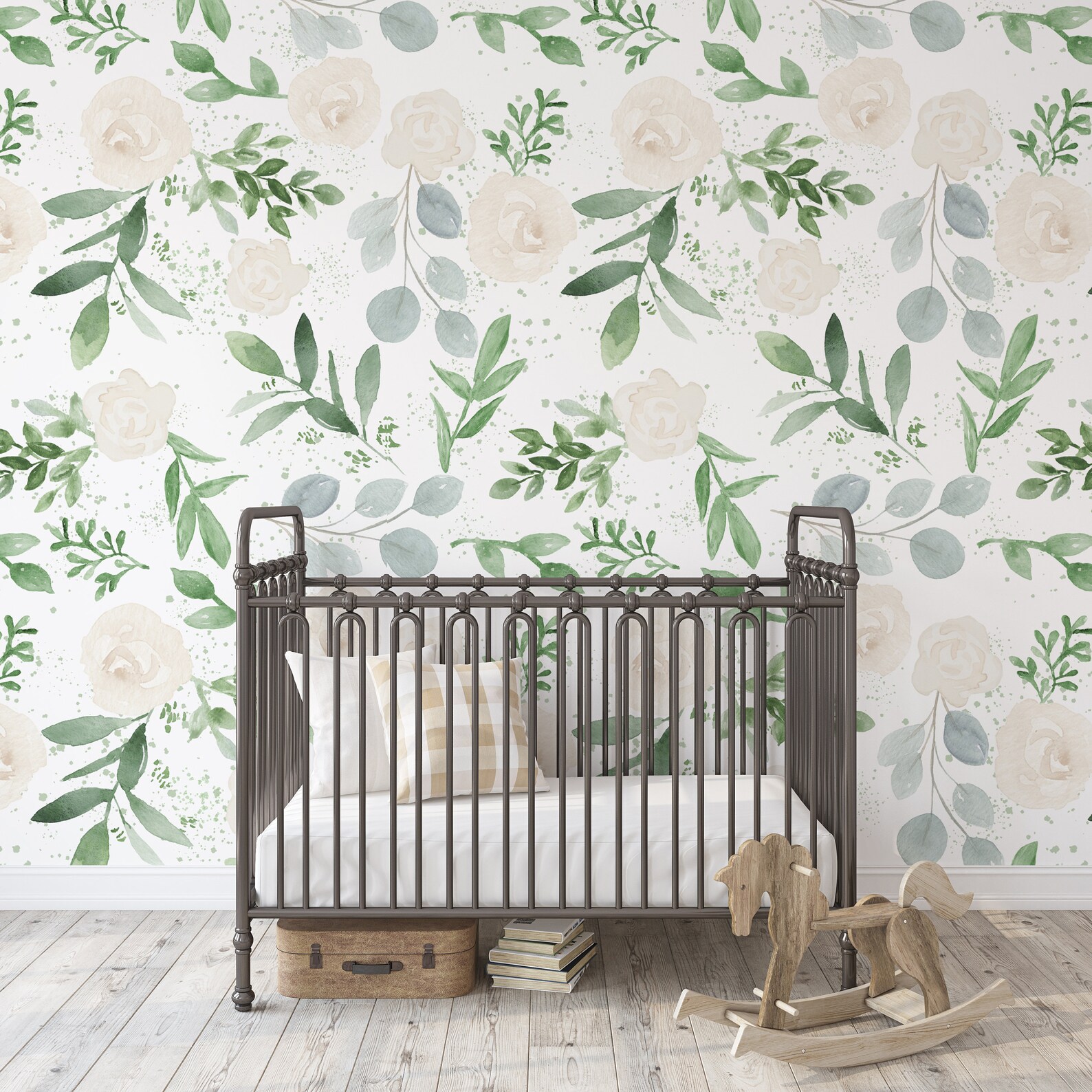 Samples CAROLINE ROSES Watercolor Greenery White Roses Flower Decals ...